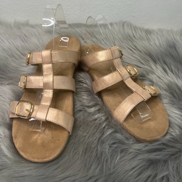 Vionic | Shoes | Vionic Misa Adjustable Slide Sandals Strappy Rose Gold ...